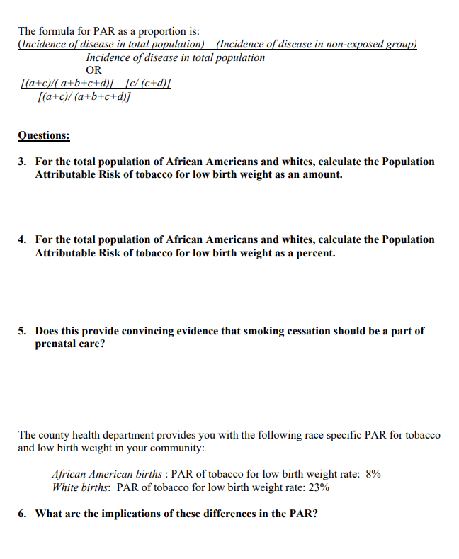 Section E: Attributable Risk and Population | Chegg.com