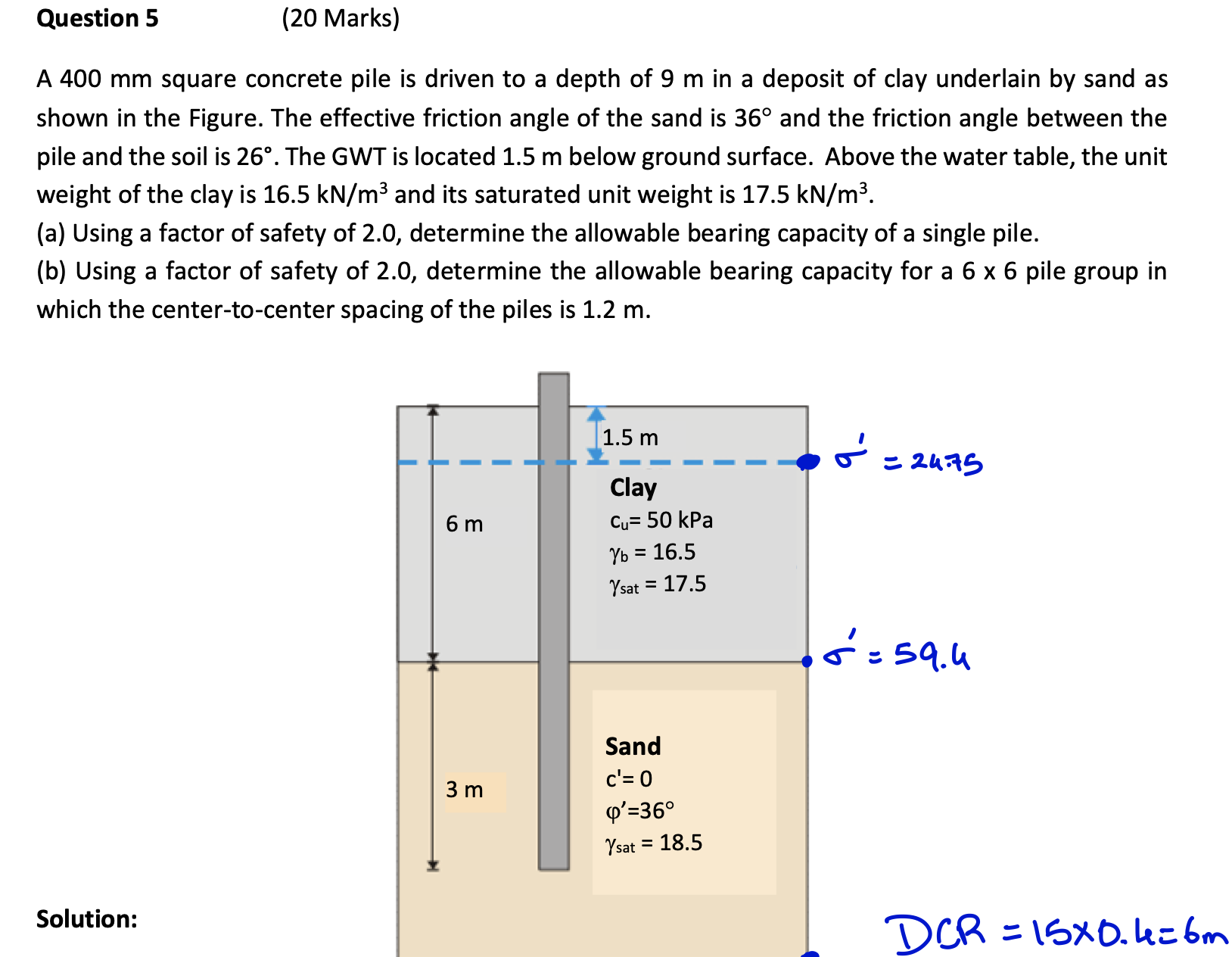 Solved Question 5(20 ﻿Marks)A 400mm ﻿square concrete pile is | Chegg.com