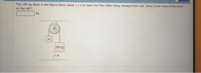 Solved The 100 kg block in the figure below takes 4.8 s to | Chegg.com