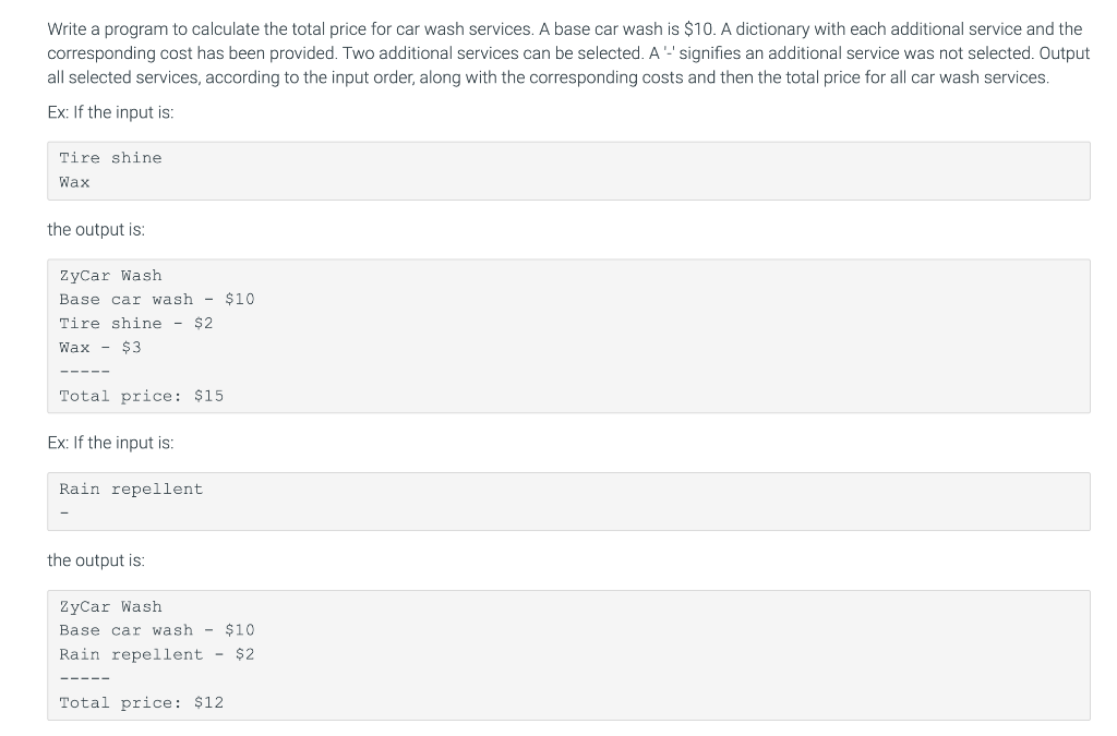 Solved Write a program to calculate the total price for car | Chegg.com