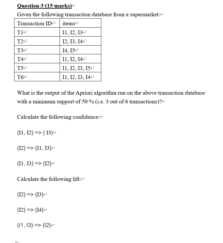 Solved Question 3 (15 marks) Given the following transaction | Chegg.com