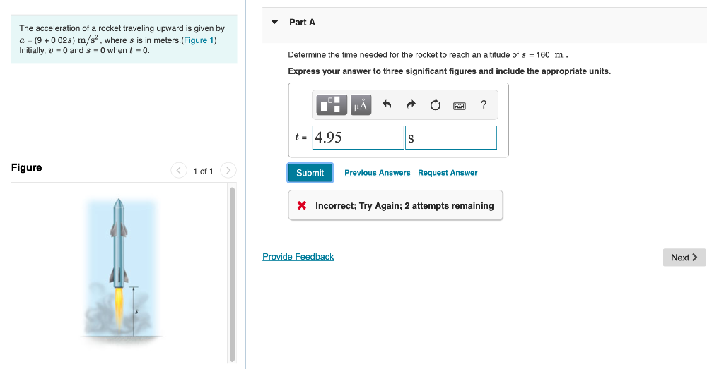 Solved Part A The acceleration of a rocket traveling upward | Chegg.com