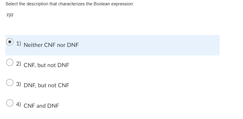 Solved Select the description that characterizes the Boolean | Chegg.com
