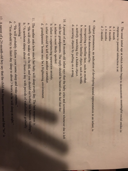 Solved 8. The usual initial age at which infants begin to | Chegg.com