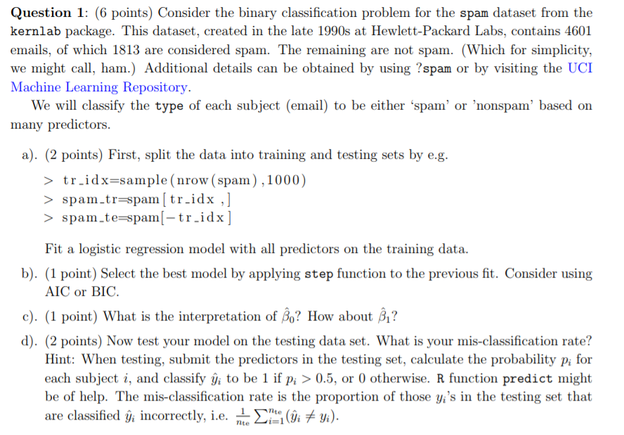 Question 1: (6 points) Consider the binary | Chegg.com