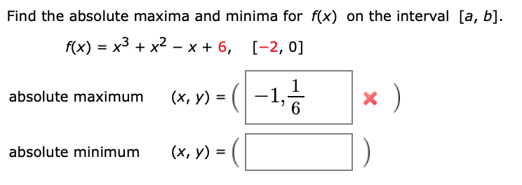 Solved Find the absolute maxima and minima for f(x) on the | Chegg.com