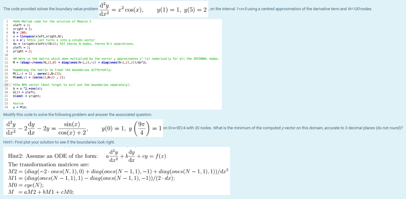 Solved day The code provided solves the boundary value | Chegg.com