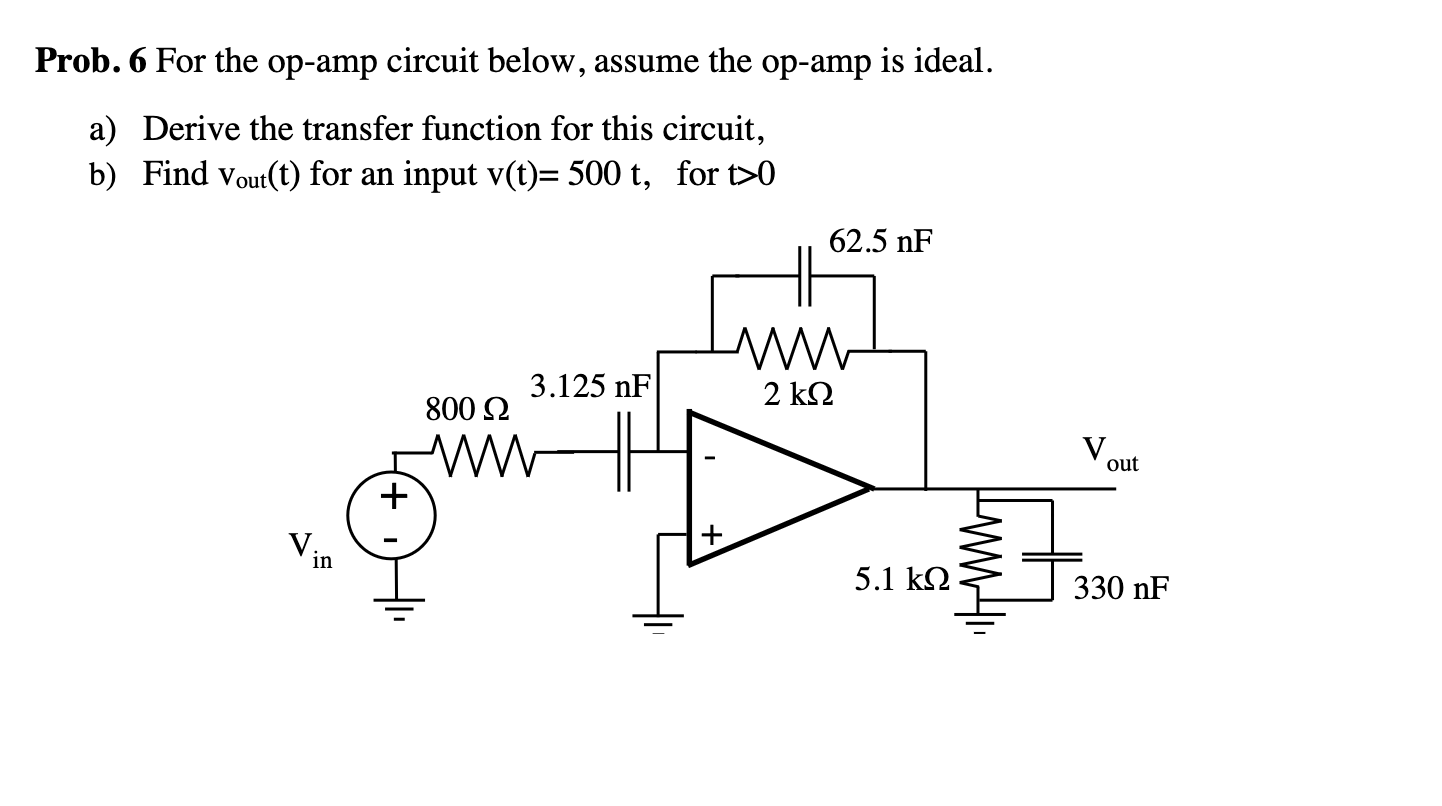 Solved Prob. 6 For the op-amp circuit below, assume the | Chegg.com