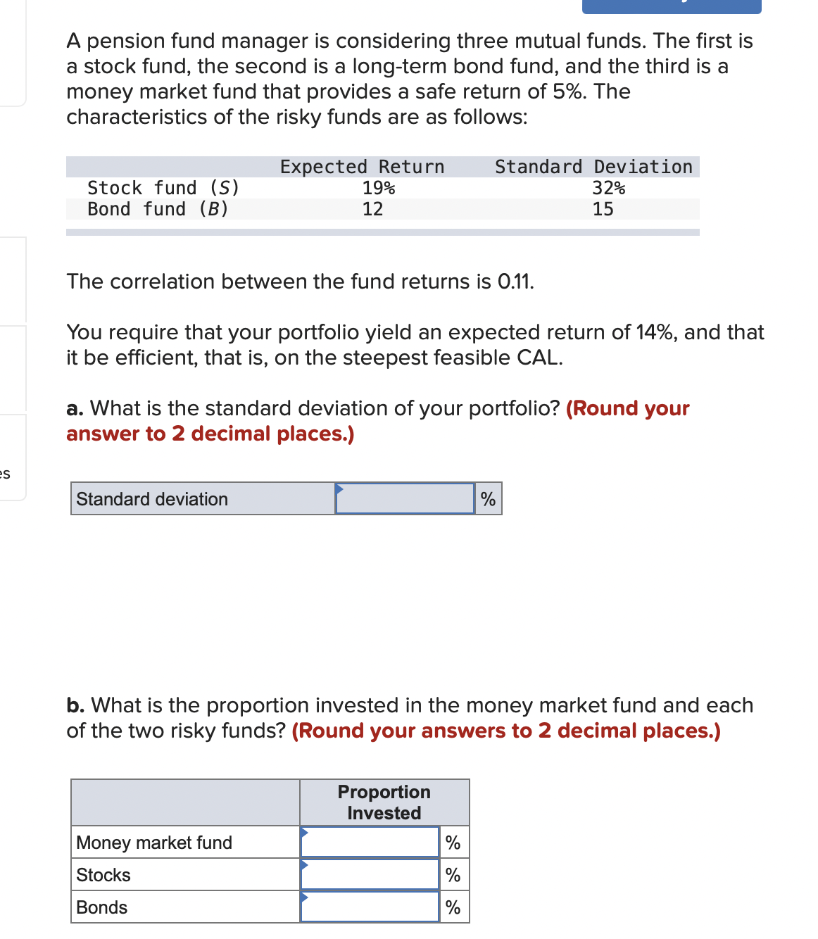Solved A pension fund manager is considering three mutual | Chegg.com