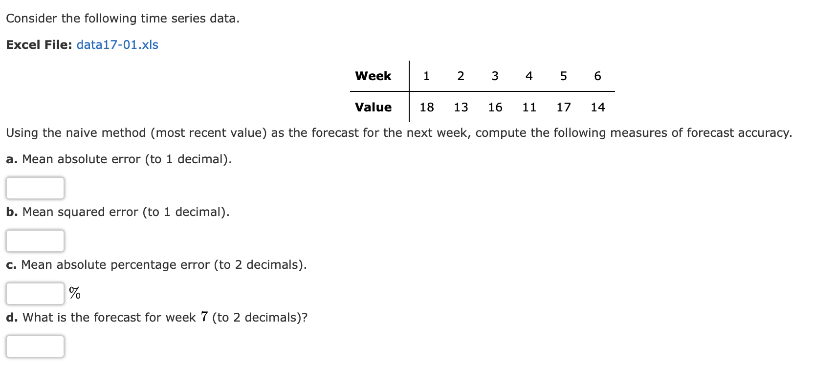 Solved Consider the following time series data. Excel File: | Chegg.com