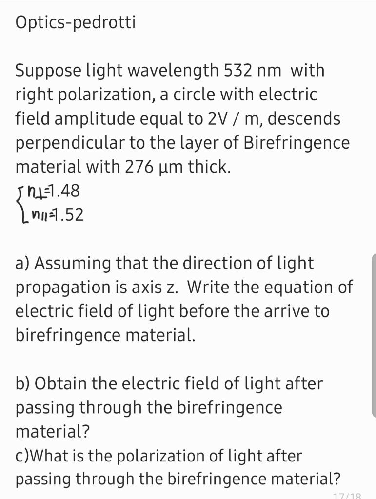 Solved Optics-pedrotti Suppose light wavelength 532 nm with | Chegg.com