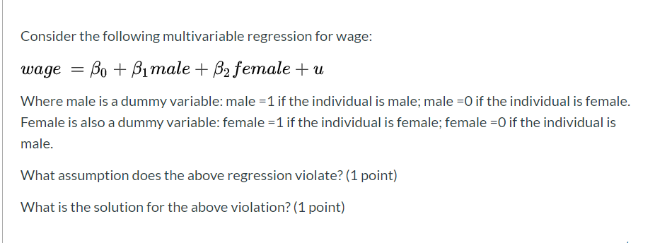 Solved Consider the following multivariable regression for | Chegg.com