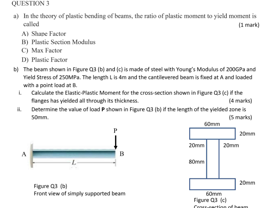 Solved QUESTION 3 a) In the theory of plastic bending of | Chegg.com