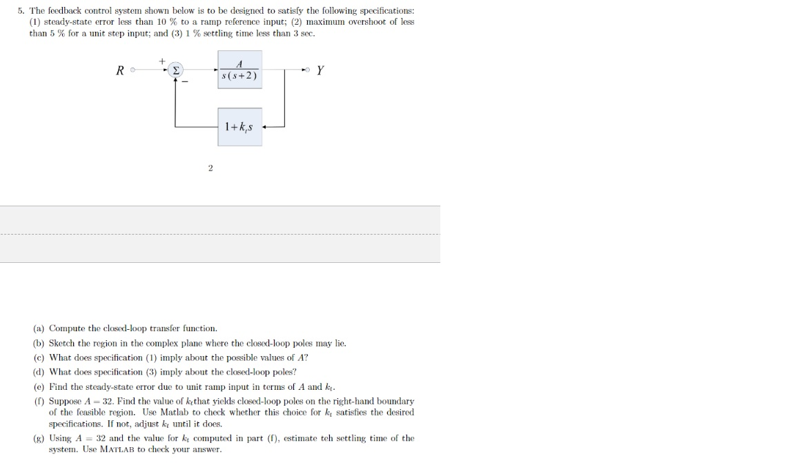 Solved 5. The feedback control system shown below is to be | Chegg.com