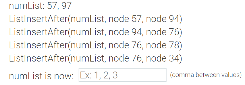 Solved numList: 57,97 ListInsertAfter(numList, node 57, node | Chegg.com