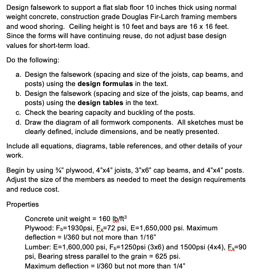 Solved Design falsework to support a flat slab floor 10 | Chegg.com