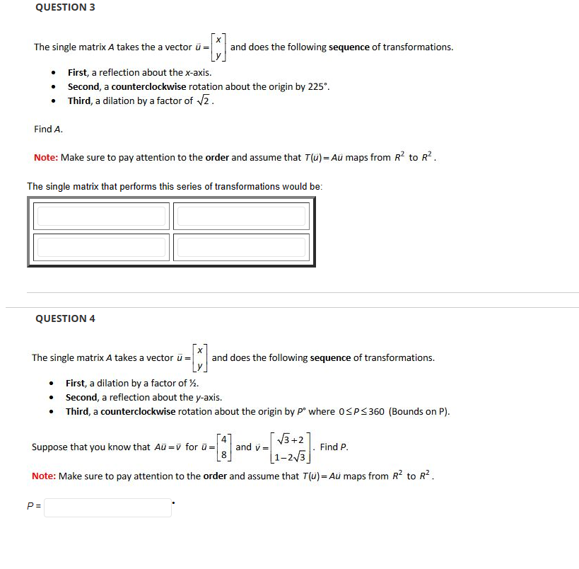 Solved The single matrix A takes the a vector uˉ=[xy] and | Chegg.com