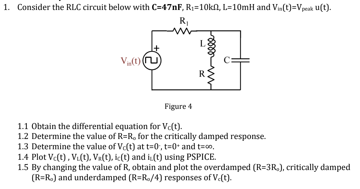 Solved 1. Consider the RLC circuit below with | Chegg.com