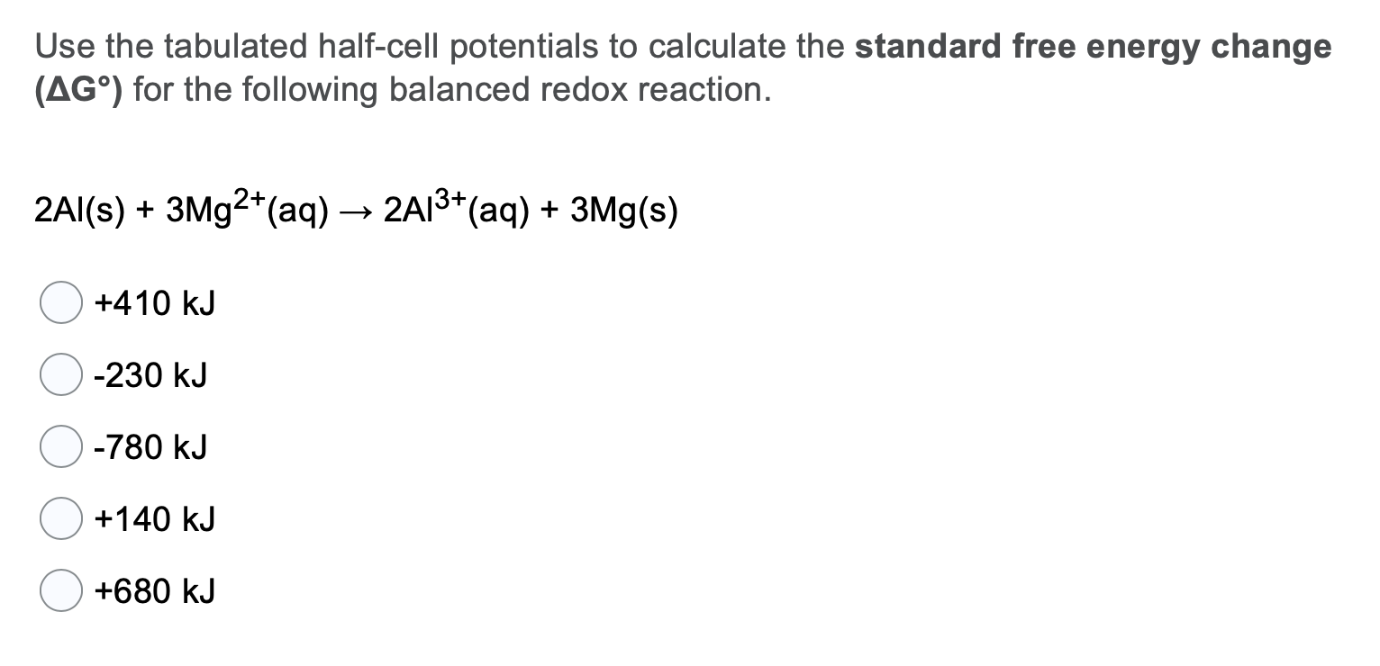Solved Use the tabulated half-cell potentials to calculate | Chegg.com