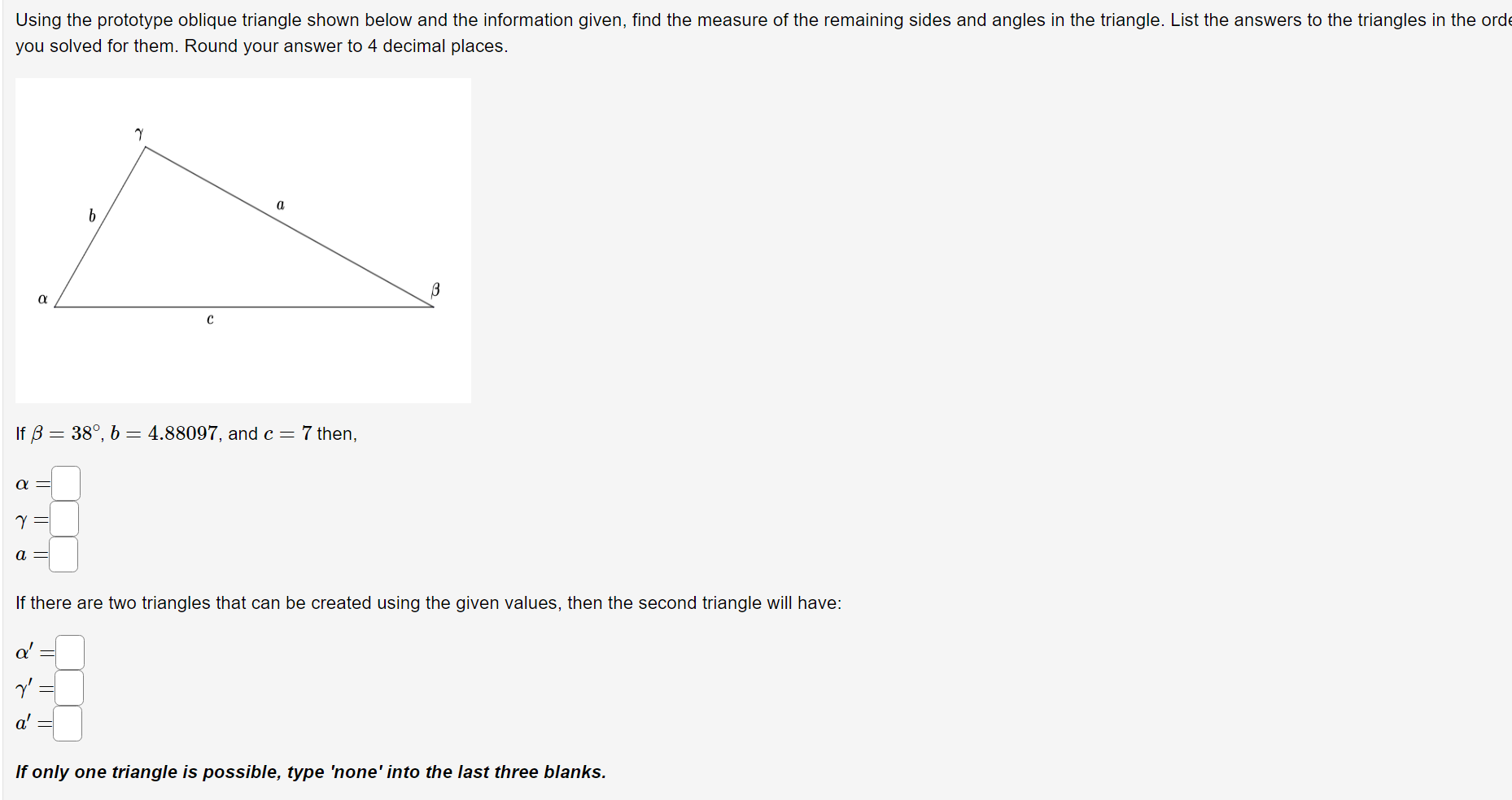 Solved Using the prototype oblique triangle shown below and | Chegg.com
