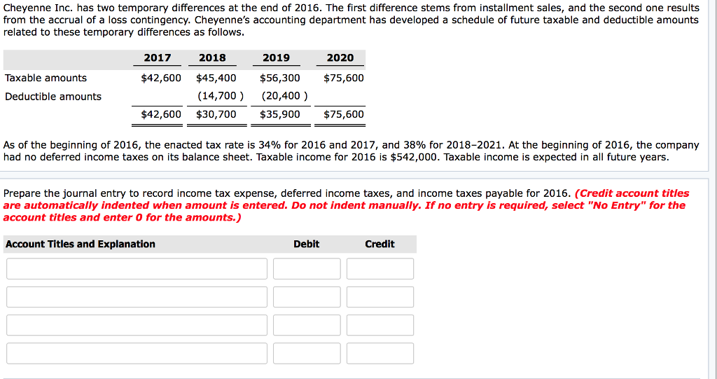 Solved Cheyenne Inc. has two temporary differences at the | Chegg.com