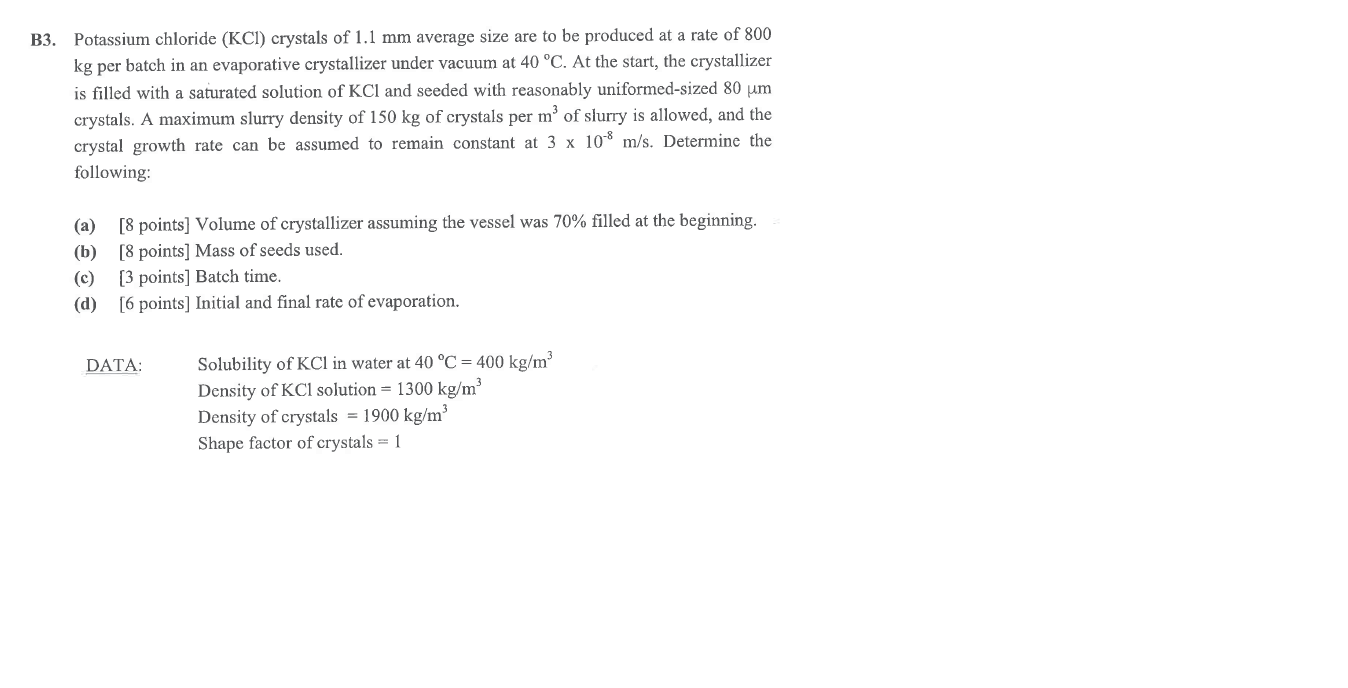 Solved B3. Potassium chloride (KCl) crystals of 1.1 mm | Chegg.com