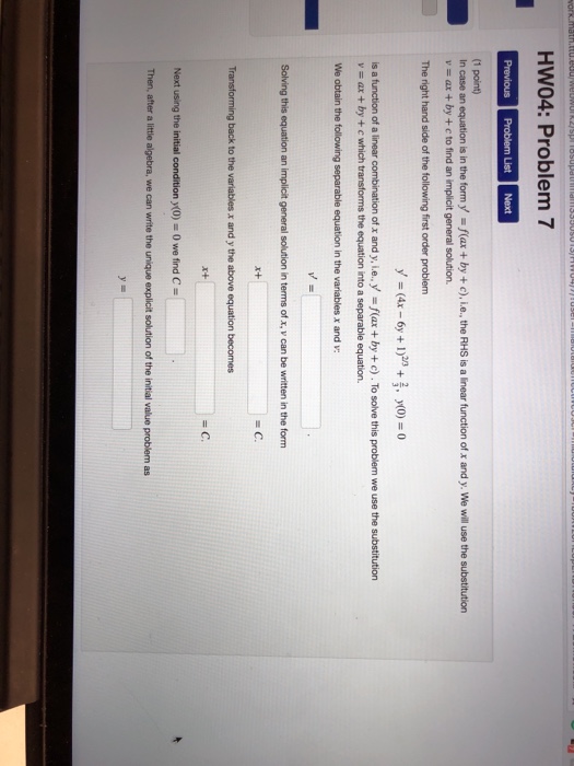 Solved HW04: Problem 7 (1 point) In case an equation is in | Chegg.com