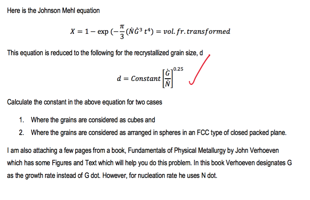 Here is the Johnson Mehl equation TC x = 1- exp (NG3 | Chegg.com