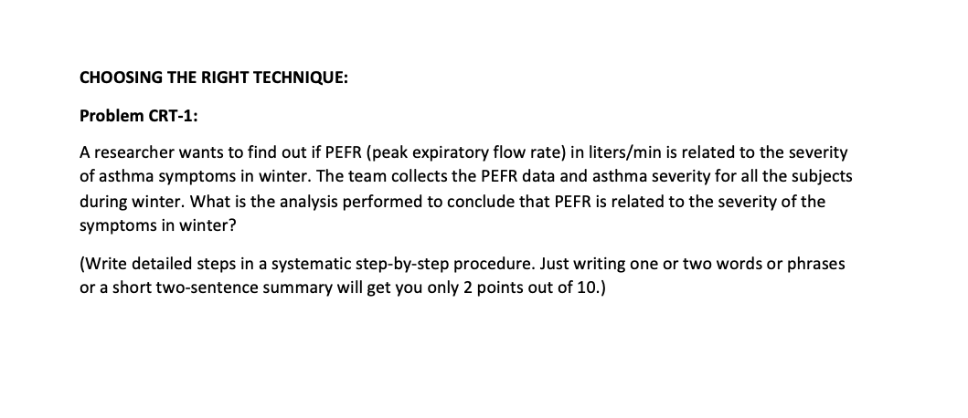 Solved CHOOSING THE RIGHT TECHNIQUE: Problem CRT-1: A | Chegg.com