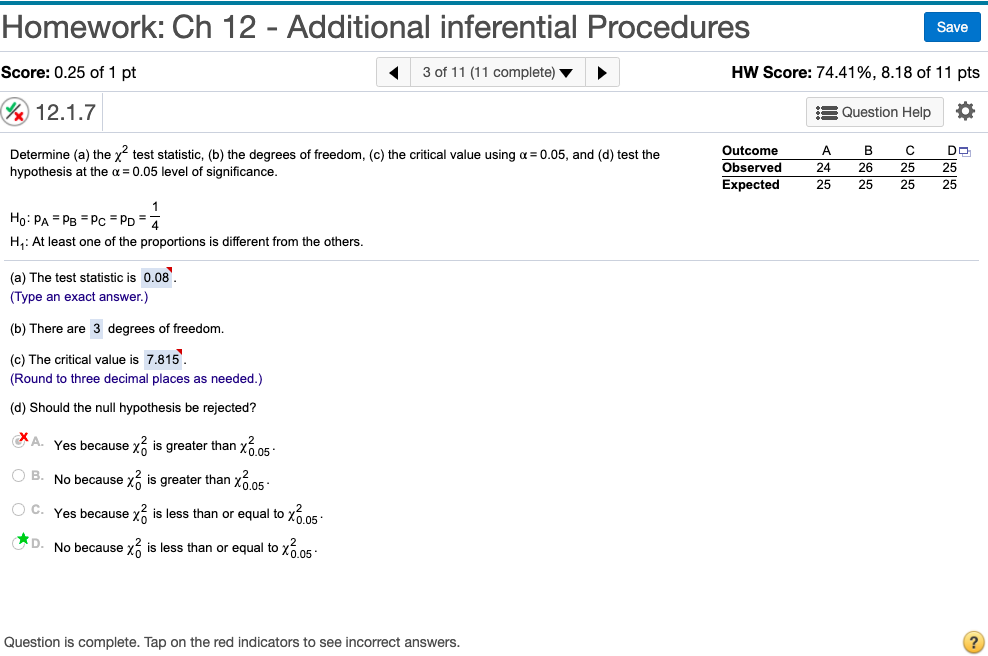 Solved Save Homework: Ch 12 - Additional inferential | Chegg.com