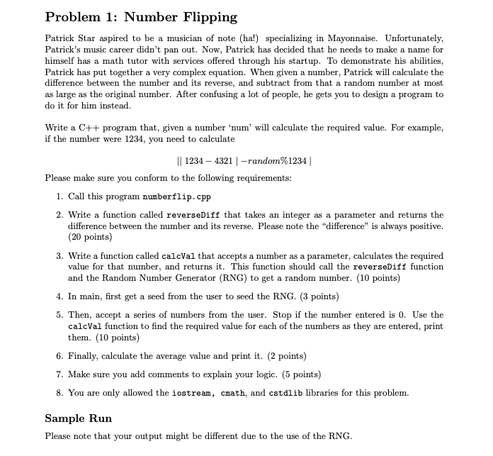 Solved Problem 1: Number Flipping Patrick Star aspired to be | Chegg.com
