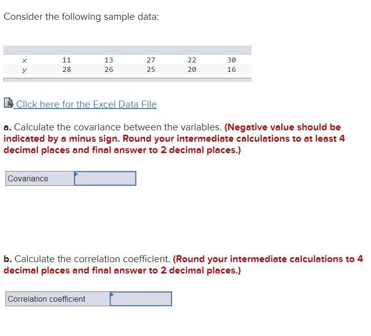 Solved Consider the following sample data: Click here for | Chegg.com