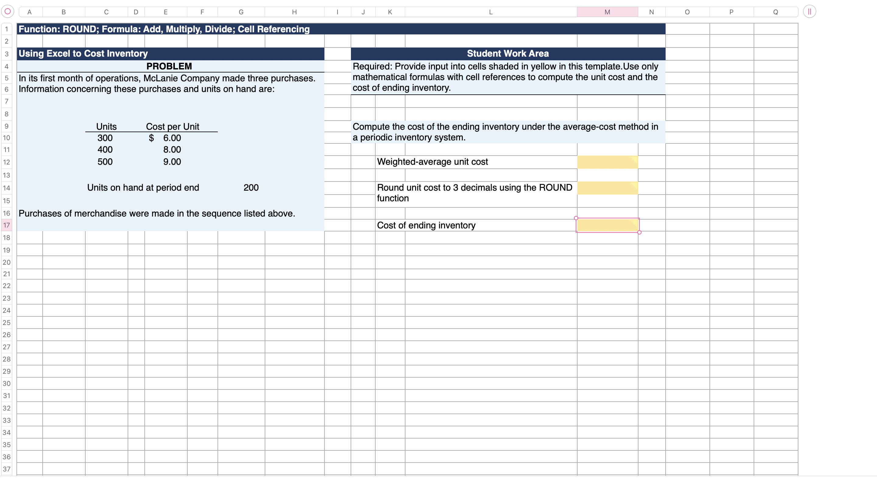 Solved A B C D E F G H L M N 0 P Q (II) Function: ROUND; | Chegg.com