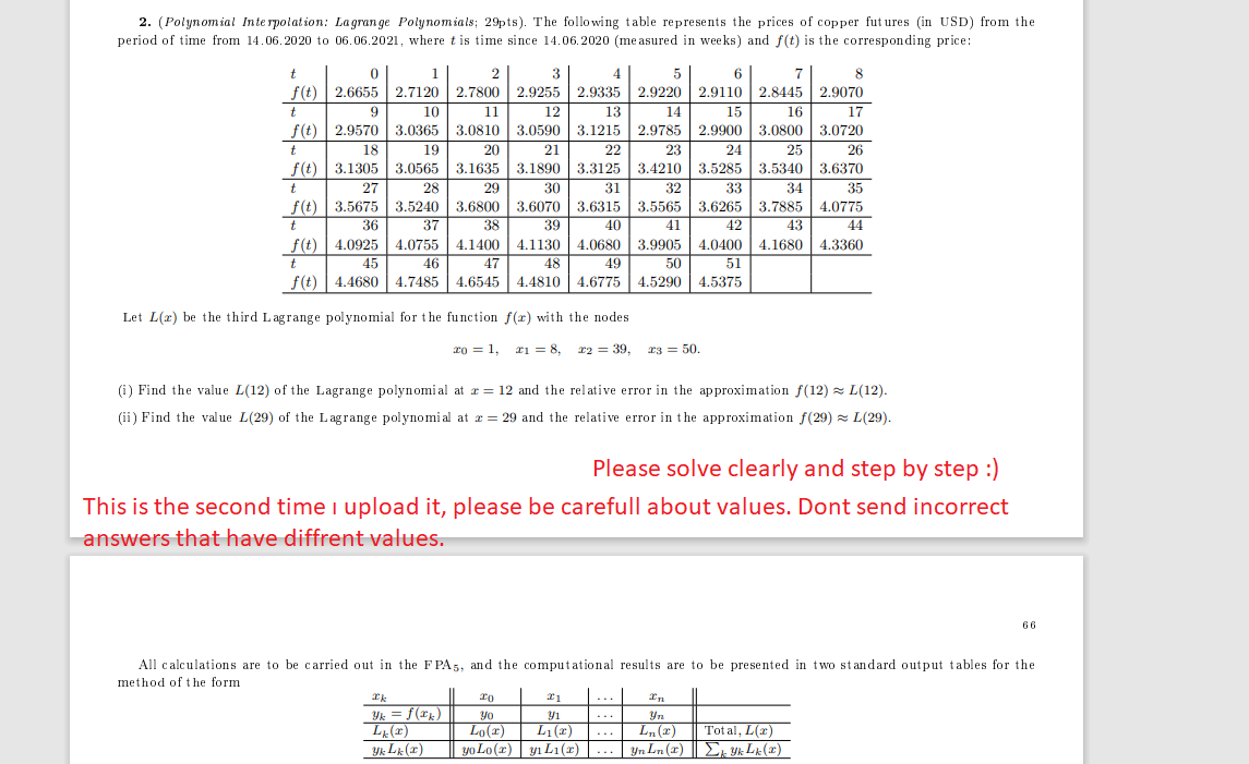 Solved 2. (Polynomial Interpolation: Lagrange Polynomials: | Chegg.com