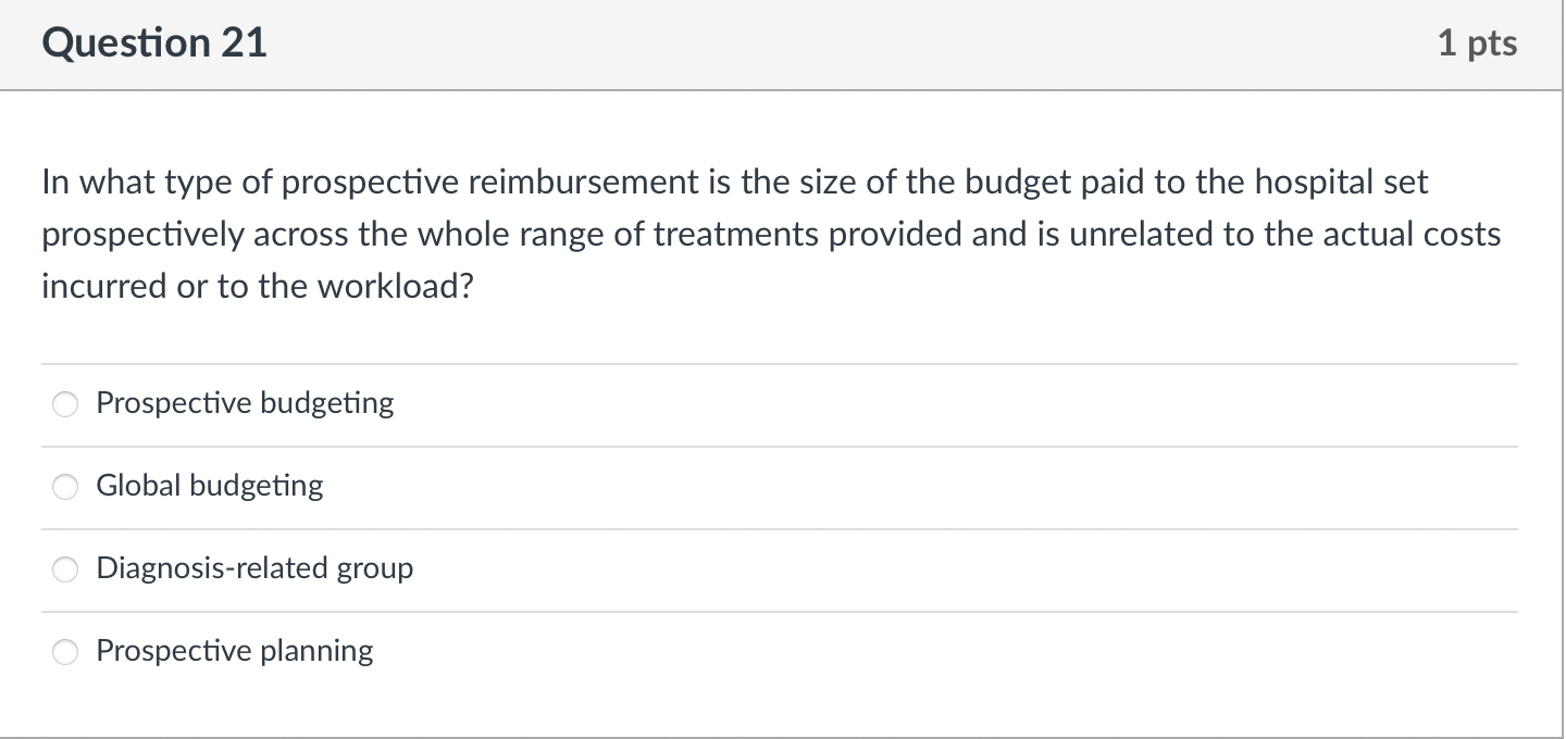Solved In what type of prospective reimbursement is the size | Chegg.com