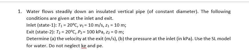 Solved 1. Water flows steadily down an insulated vertical | Chegg.com
