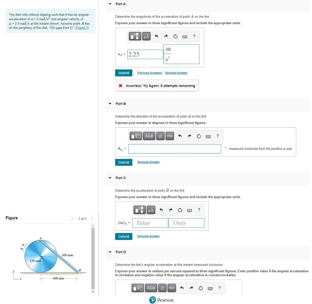 Solved The disk rolls without slipping such that it has an | Chegg.com