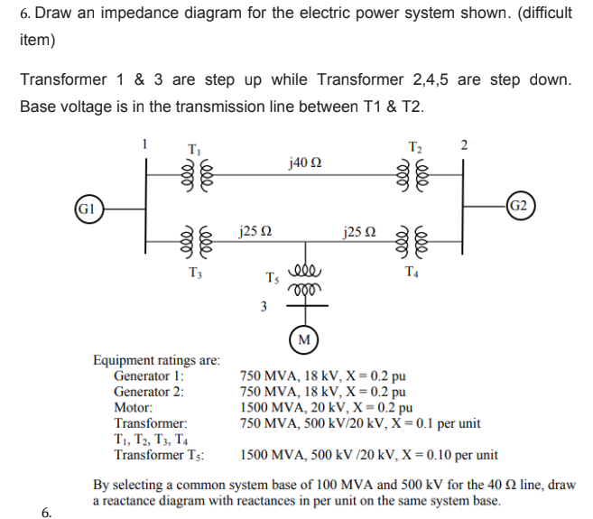 Solved 6. Draw an impedance diagram for the electric power | Chegg.com