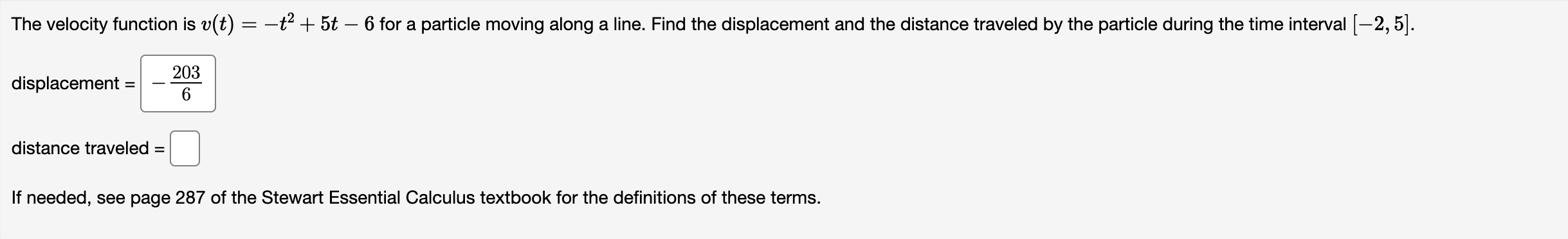 Solved The velocity function is v(t)=−t2+5t−6 for a particle | Chegg.com