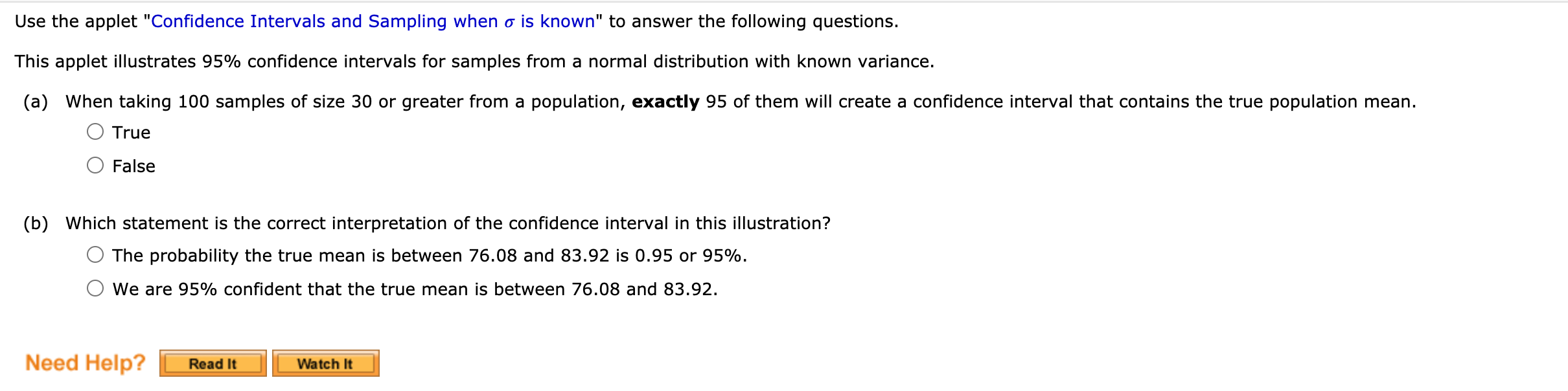 Solved Use the applet "Confidence Intervals and Sampling | Chegg.com