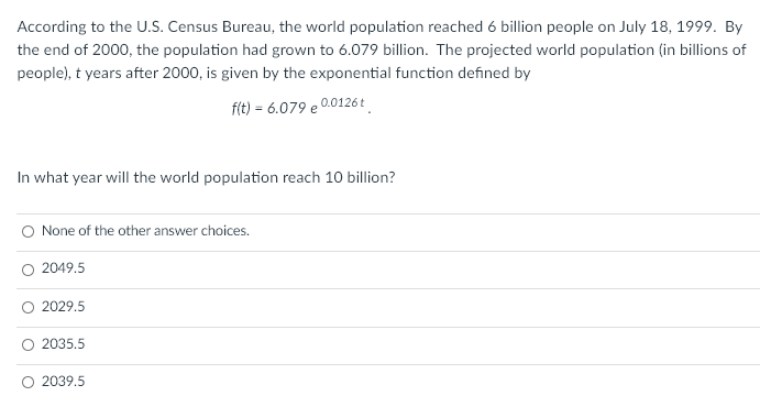 Solved According to the U.S. Census Bureau, the world | Chegg.com