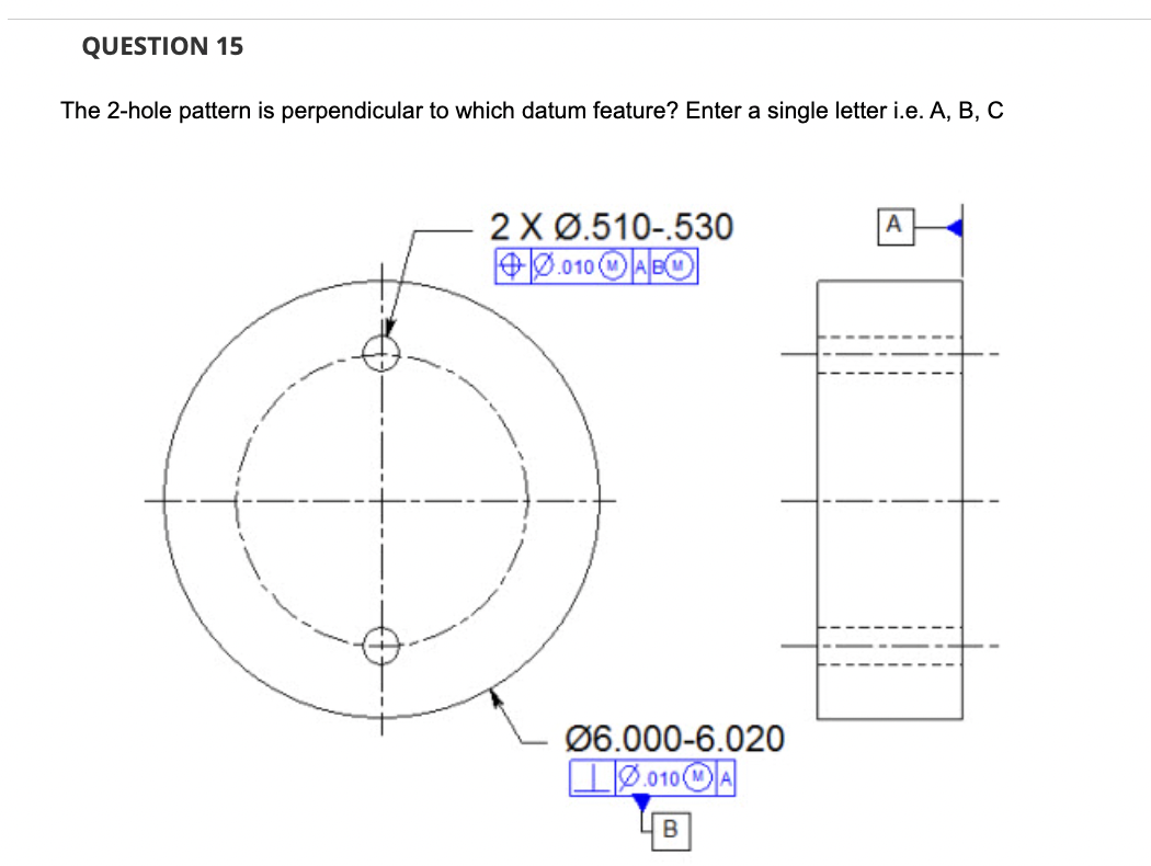 Solved The 2-hole pattern is perpendicular to which datum | Chegg.com