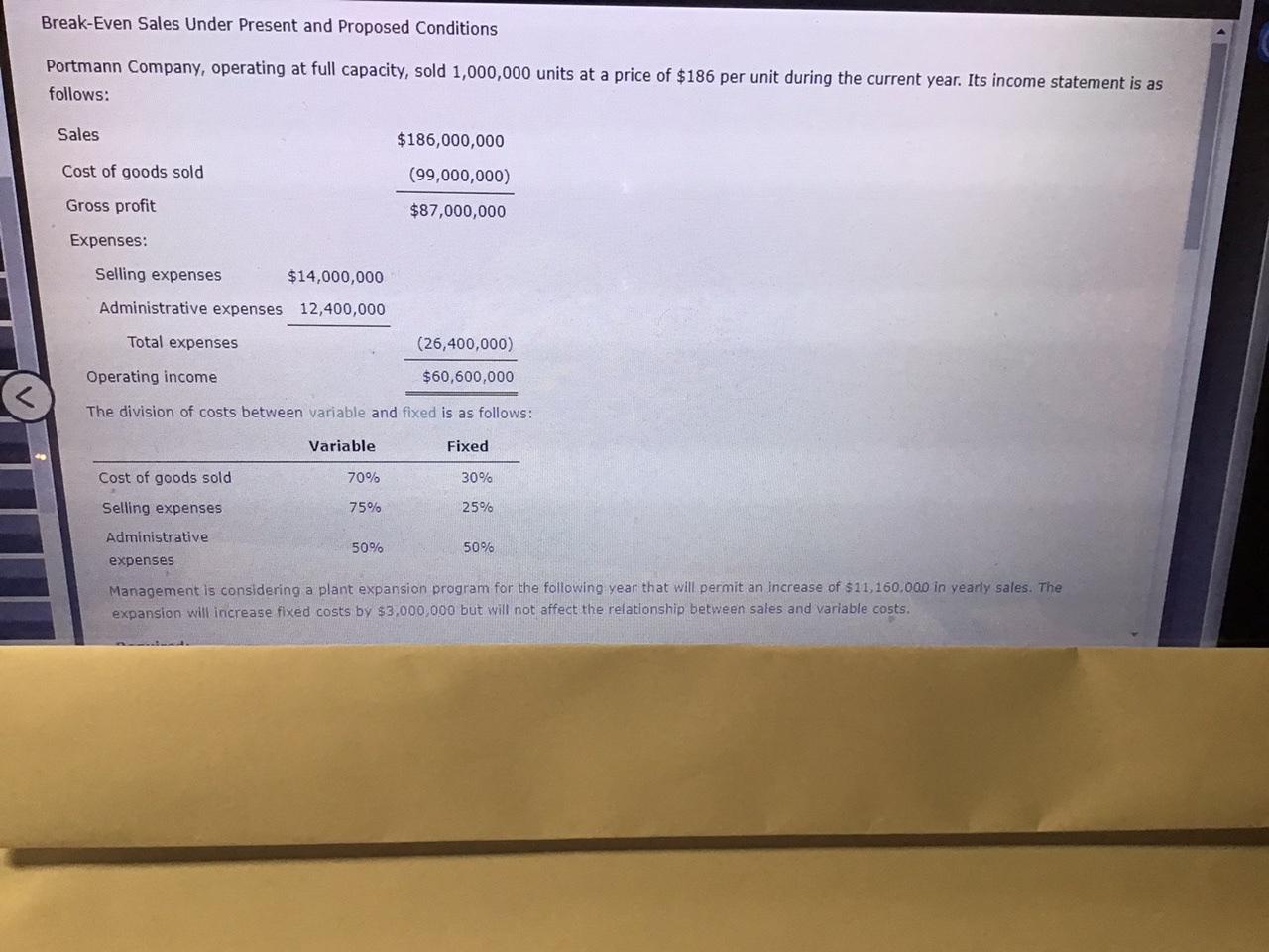 Solved Break-Even Sales Under Present and Proposed | Chegg.com