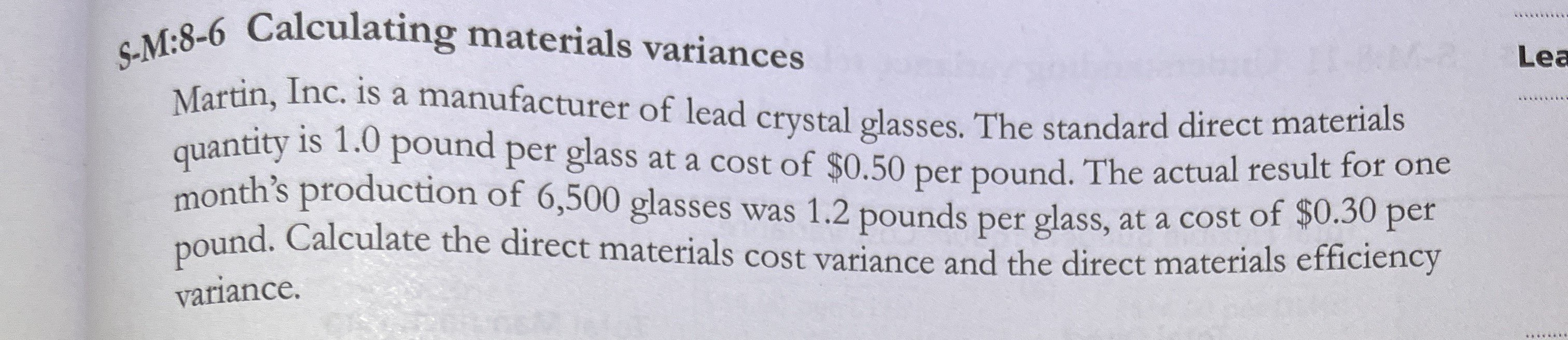 Solved G-M:8-6 Calculating materials variances Martin, Inc. | Chegg.com