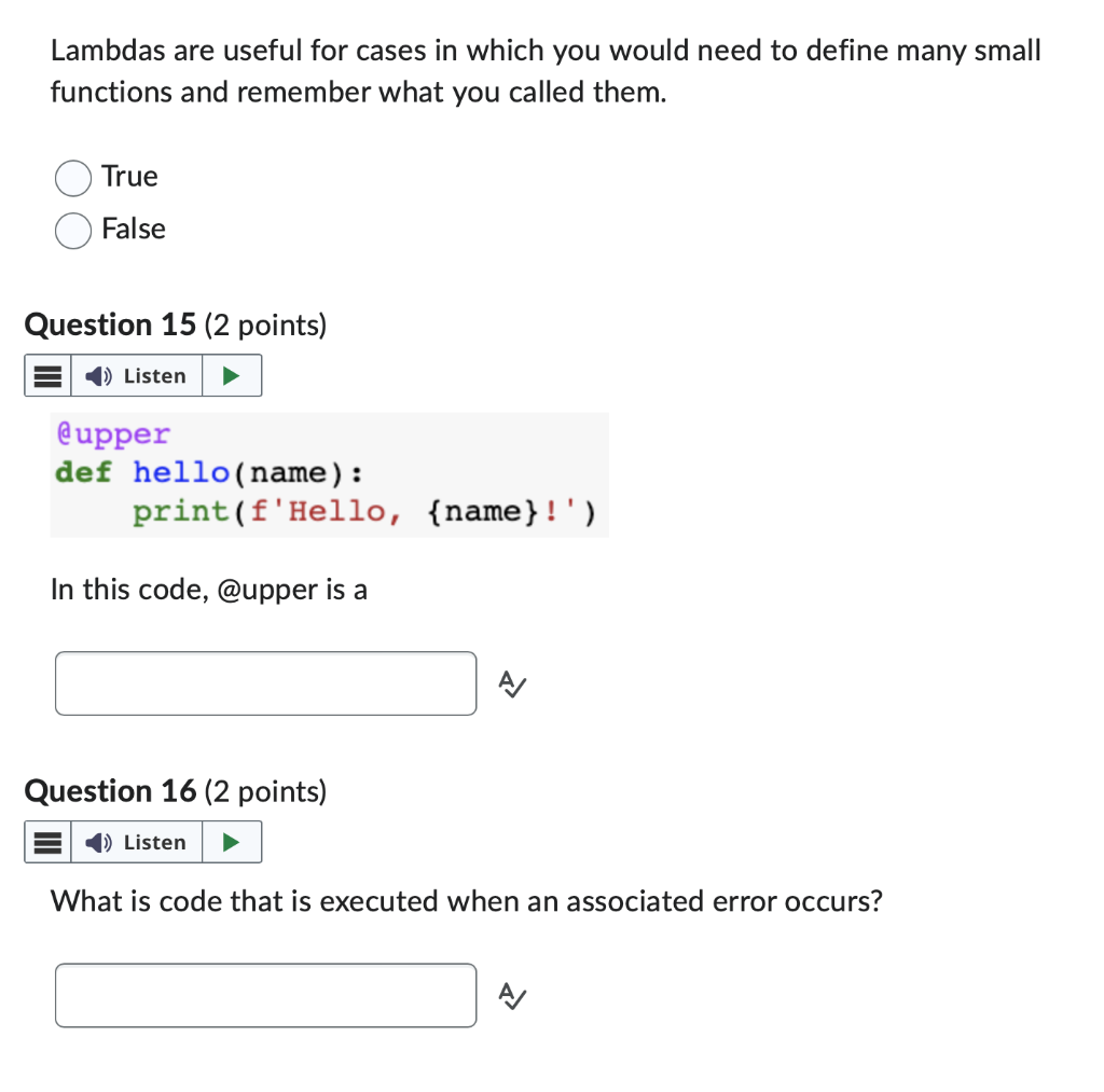 Solved Lambdas are useful for cases in which you would need | Chegg.com