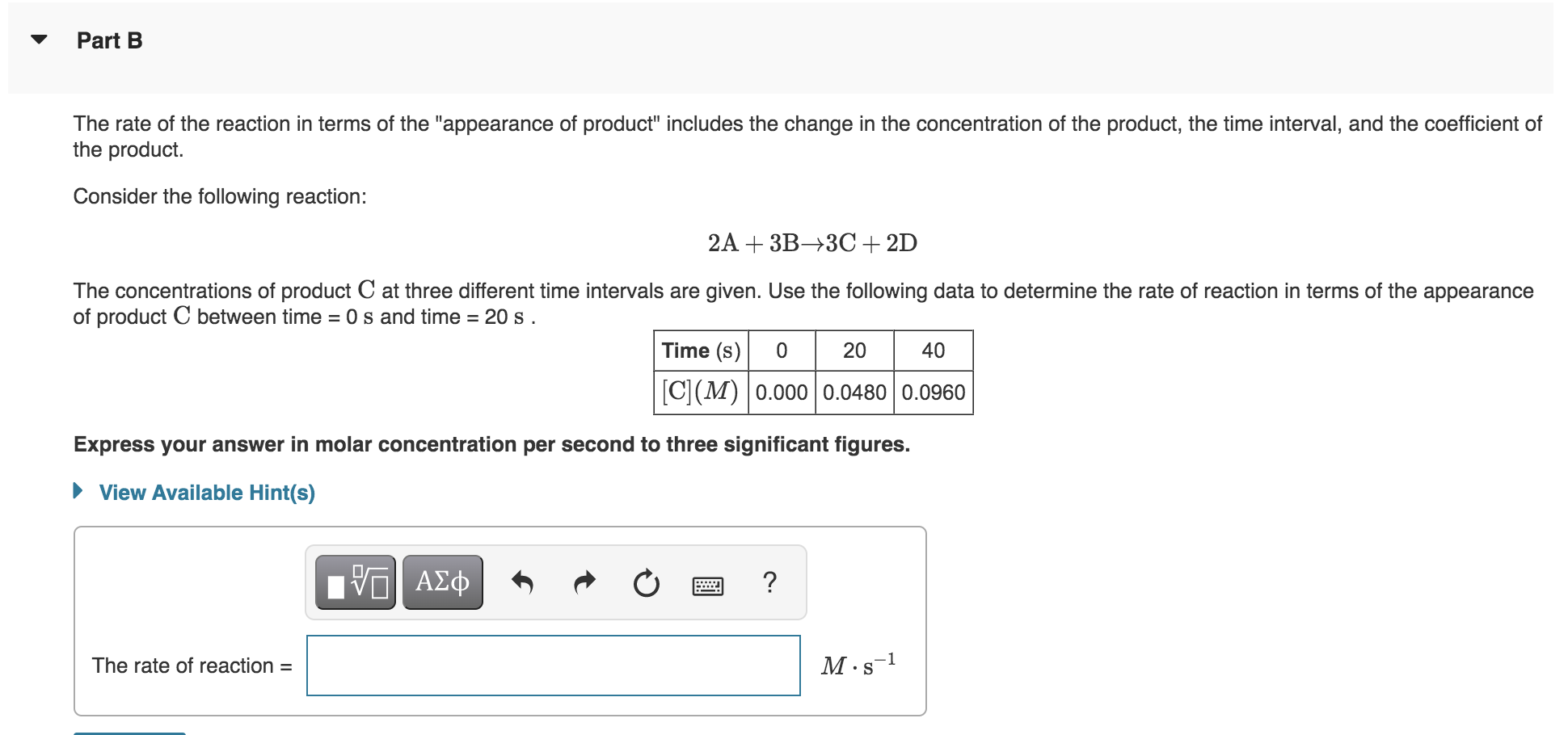 Solved Part A The rate of the reaction in terms of the | Chegg.com