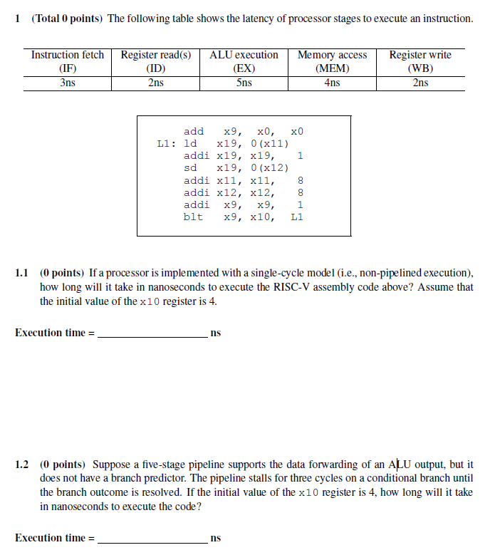 Solved 1.1 If a processor is implemented with a single-cycle | Chegg.com