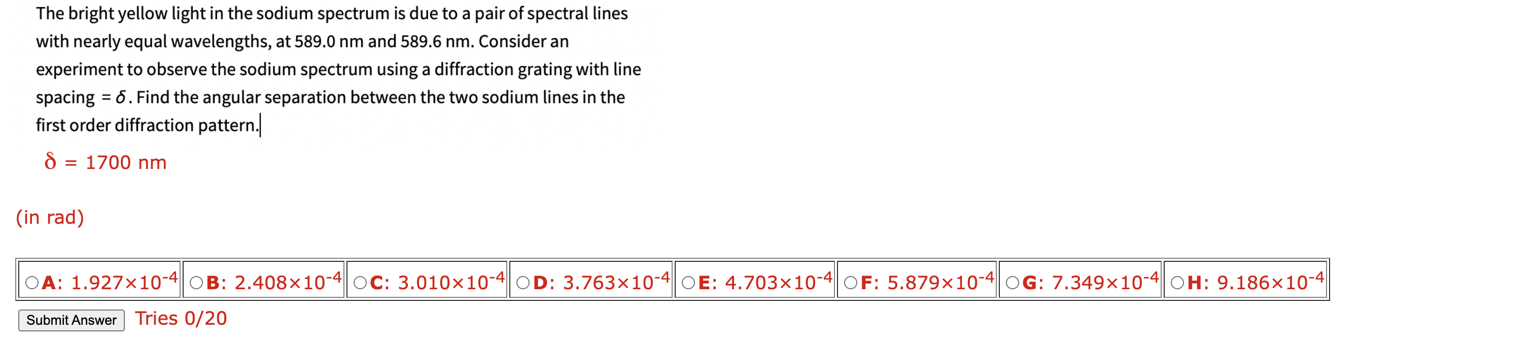 Solved The bright yellow light in the sodium spectrum is due | Chegg.com