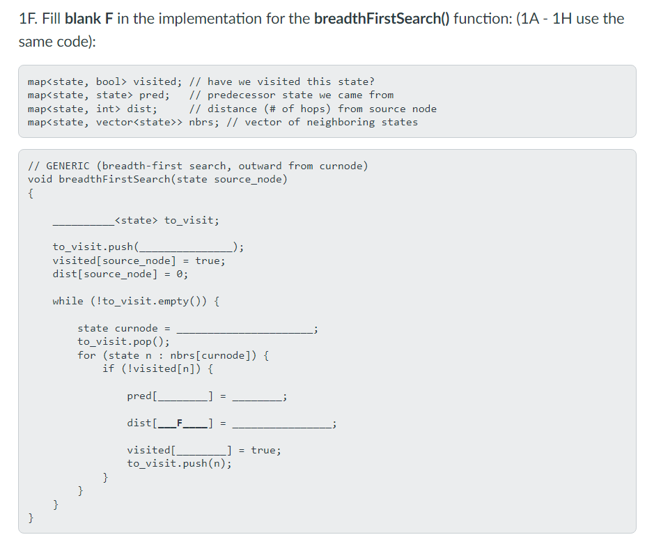 Solved 1F. Fill blank F in the implementation for the | Chegg.com