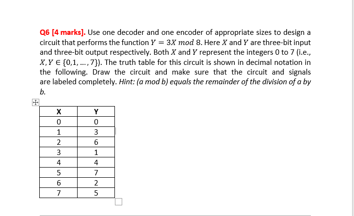 Solved Q6 [4 marks]. Use one decoder and one encoder of | Chegg.com
